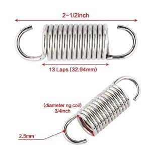 GNPADR 2-1/2 inch Stainless Steel Furniture Replacement Springs for Recliner Sofa Bed Rollaway Bed Trundle Bed White- Set of 8