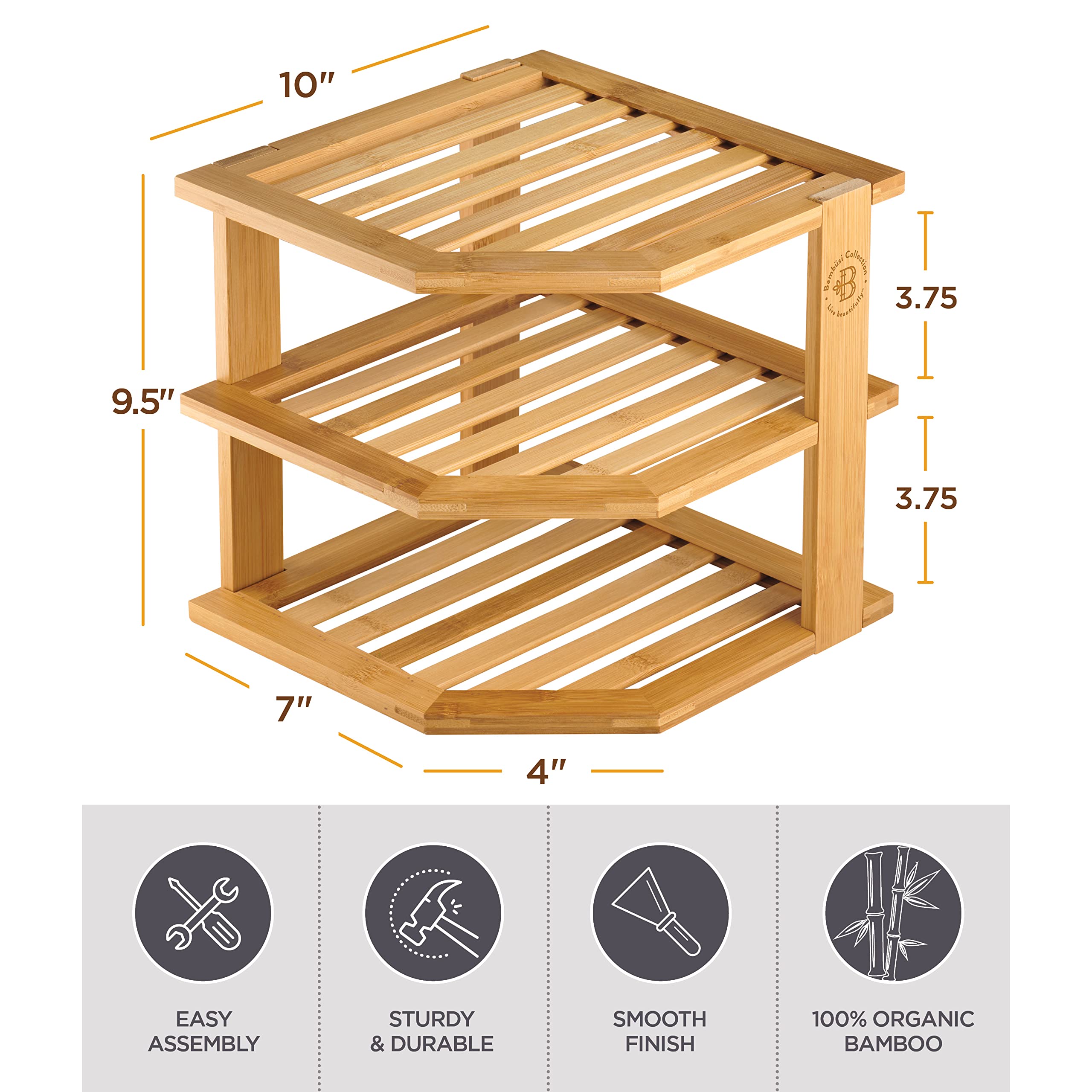 Bamboo Corner Kitchen Shelf and Utensil Organizer for Kitchen Drawers