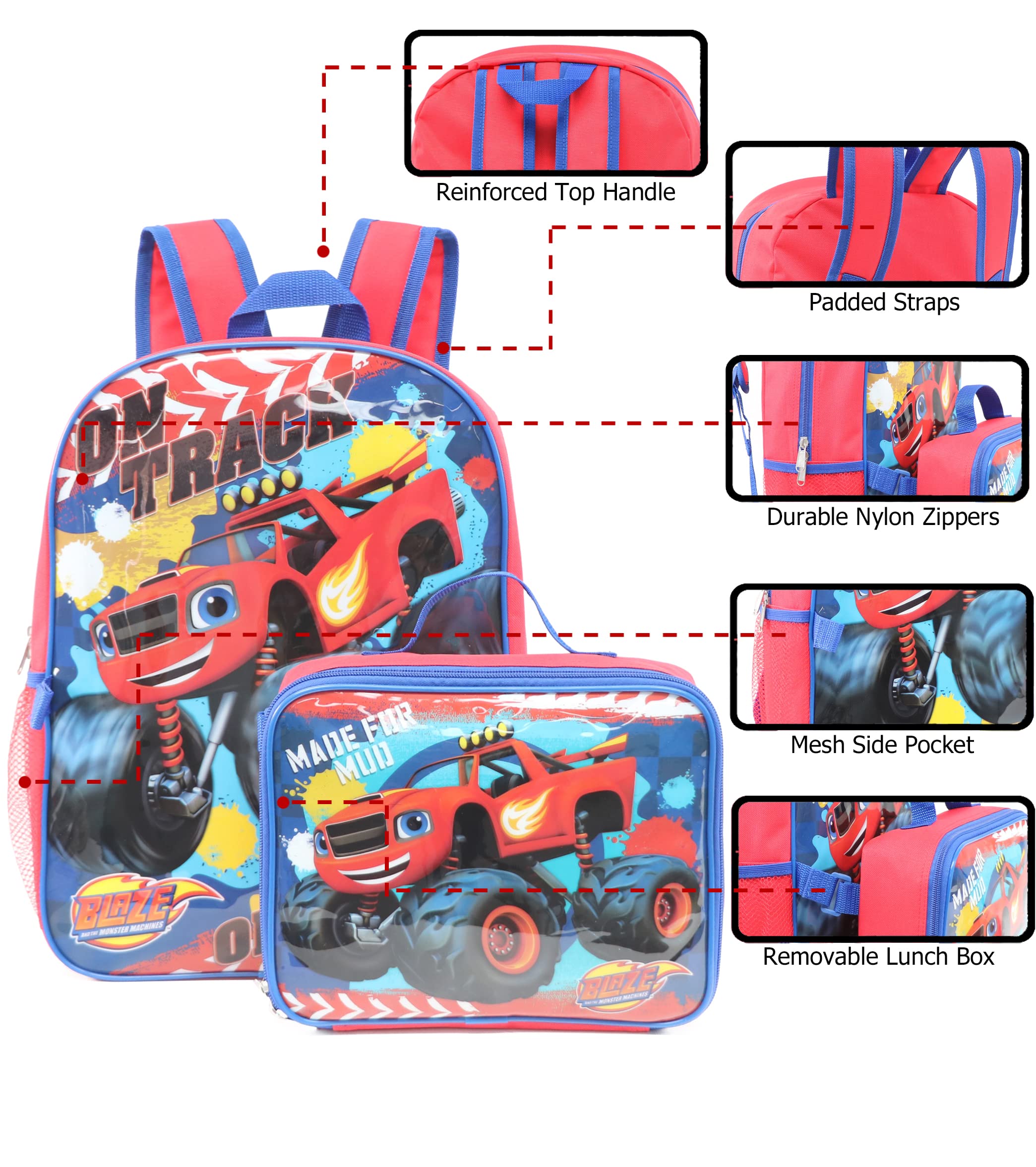 Ruz Blaze and the Monster Machines 16'' Full Size Truck Backpack Lunchbox Set Bookbag School Set