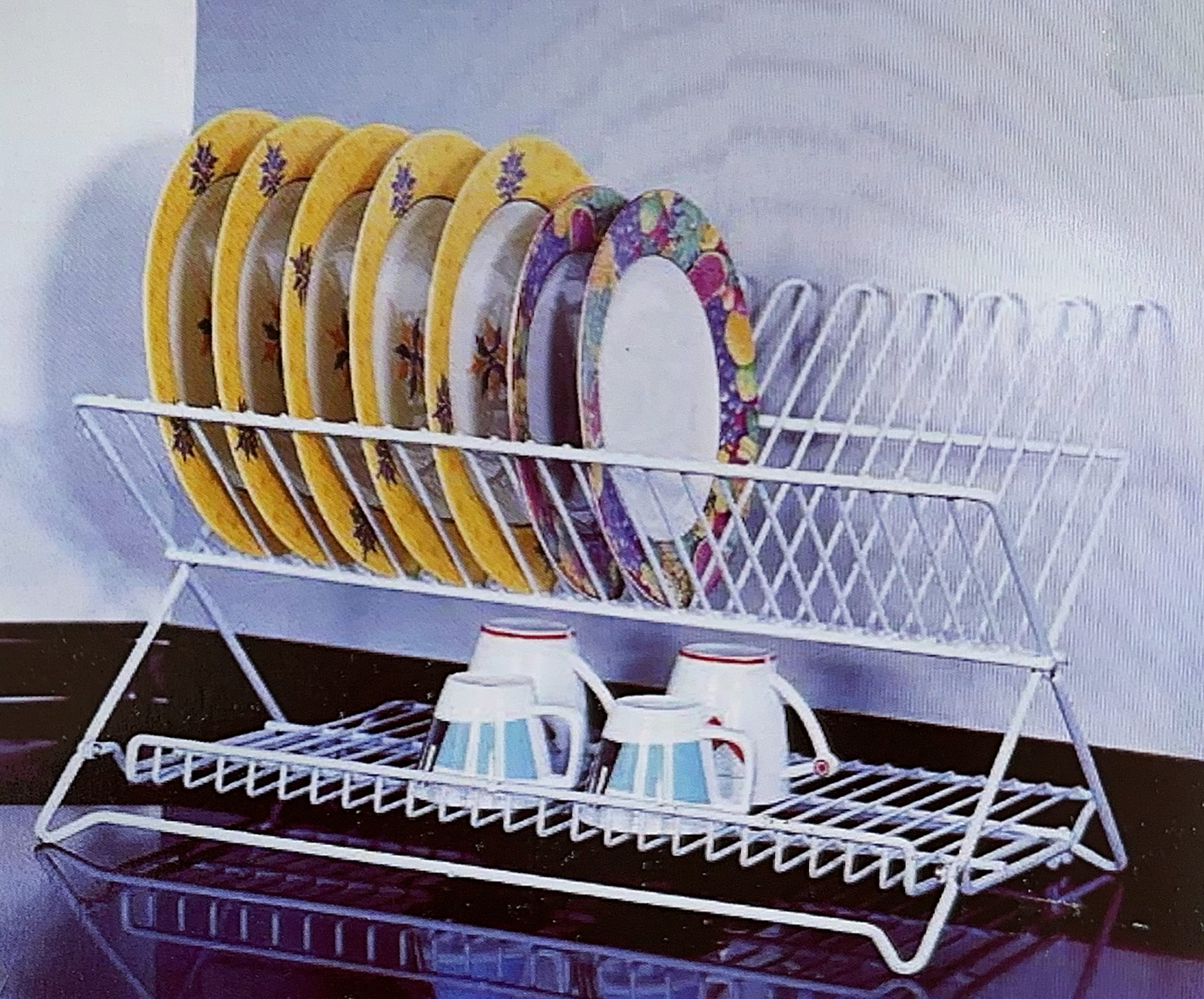 Rocky Mountain Goods Foldable Dish Drying Rack - Holds up to 8" Flat Plates and Cups - Sturdy Steel Construction - White - 18.25" Wide x 12.75" Deep x 11" High