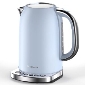 electric tea kettle with temperature control, longdeem 1.7l stainless steel water boiler & heater, 1500 watts for fast boiling, cordless serving with led light, pastel blue