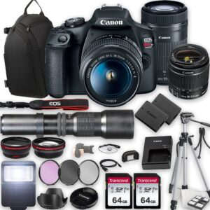 canon eos rebel t7 dslr camera w/ef-s 18-55mm f/3.5-5.6 is ii lens + ef-s 55-250mm f/4-5.6 is stm lens + 500mm f/8 focus lens + 2x 64gb memory + case + filters + tripod + more (35pc bundle)