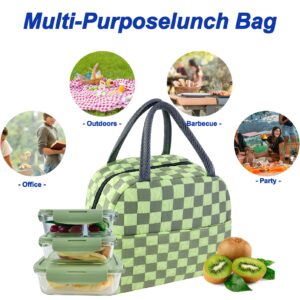 Mziart Cute Lunch Bag for Women Men, Aesthetic Lunch Bag Reusable Insulated Lunch Tote Bag Kawaii Lunch Box Container Waterproof Lunch Cooler Bag for Work Office Travel Picnic (Green)