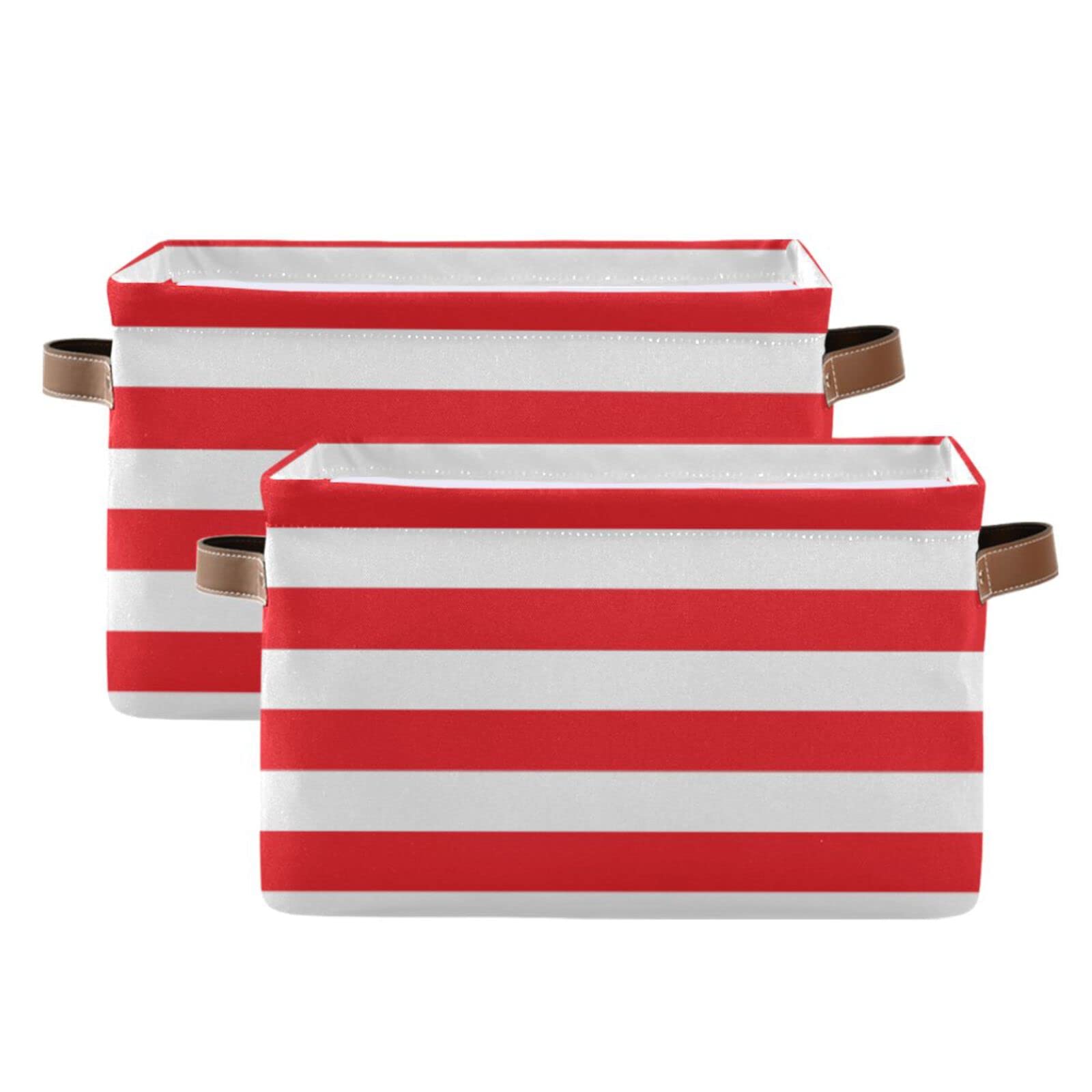 AHOMY Storage Basket Red and White Striped Cube Storage Bins Organizer Bag with Handles 2-Pack