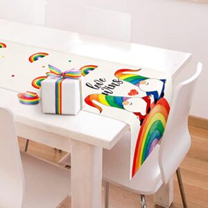 Whaline Rainbow Pride Table Runner Gay Day Gnome Table Runner Love Wins Table Cover Pride LGBTQ Holiday Kitchen Dining Table Decoration for Home Party Favors Men Women Beginners Adults, 13 x 72 Inch