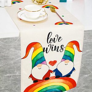 Whaline Rainbow Pride Table Runner Gay Day Gnome Table Runner Love Wins Table Cover Pride LGBTQ Holiday Kitchen Dining Table Decoration for Home Party Favors Men Women Beginners Adults, 13 x 72 Inch