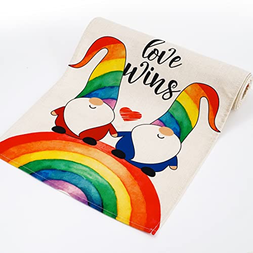 Whaline Rainbow Pride Table Runner Gay Day Gnome Table Runner Love Wins Table Cover Pride LGBTQ Holiday Kitchen Dining Table Decoration for Home Party Favors Men Women Beginners Adults, 13 x 72 Inch