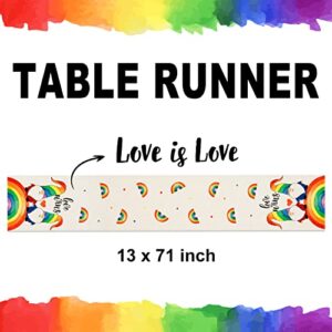 Whaline Rainbow Pride Table Runner Gay Day Gnome Table Runner Love Wins Table Cover Pride LGBTQ Holiday Kitchen Dining Table Decoration for Home Party Favors Men Women Beginners Adults, 13 x 72 Inch