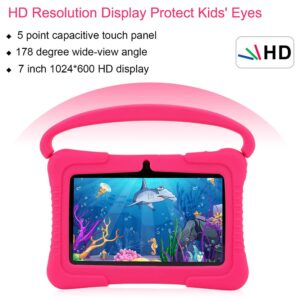 YCQ Kids Tablet Q8,7 inch Android Tablet PC,2GB RAM 32GB ROM,WiFi,Dual Camera,Educational,Games,Parental Control APP(Pink)