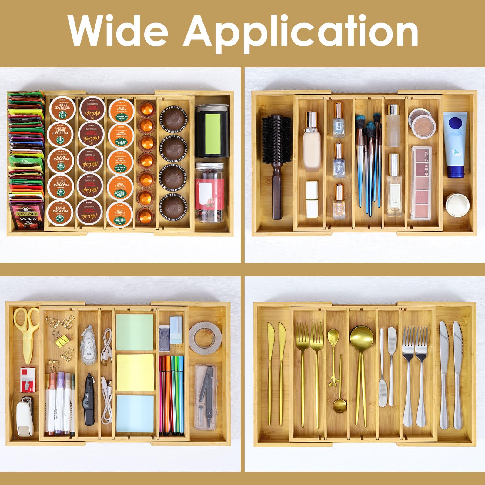 Kssiaz Coffee Pod Holder Drawer, Bamboo K Cup Holder Compatible with Nespresso Vertuo Capsules, 25-45 K Cup Drawer Organizer for Coffee Station Home Office and Kitchen (Bamboo)