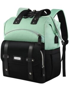 falanko laptop backpack for women, work doctor teacher nurse wide open college school student 15.6 inch laptops bookbag purse with usb charging port,computer bag for men women girls green-black