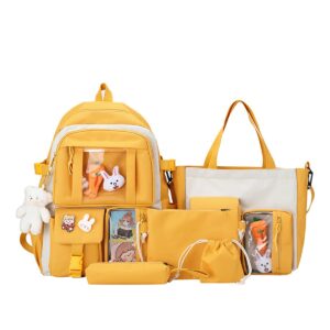 nature porter kawaii backpack 5pcs set with kawaii pendants and pins accessories aesthetic backpack cute laptop backpack travel bag