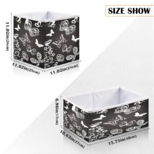 Kigai Black White Butterfly Flower Cube Storage Bins - 11x11x11 In Large Foldable Storage Basket Fabric Storage Baskes Organizer for Toys, Books, Shelves, Closet, Home Decor