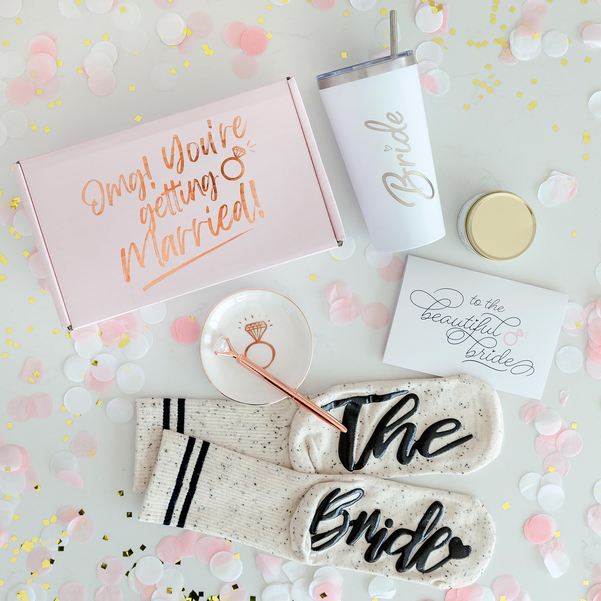 Newlywoo Engagement Gift for Bride Box – Gifts for Brides to Be, Engagement Gifts for Her, or Bachelorette Gifts! All-in-One Bride Gift with Bride Tumbler, Socks, Candle & more!