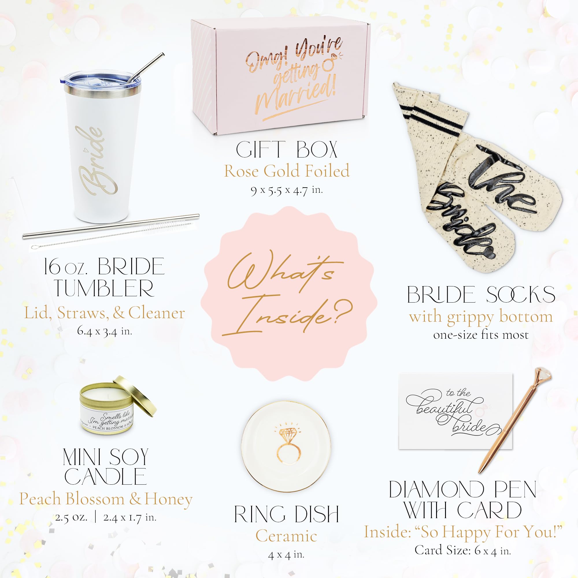 Newlywoo Engagement Gift for Bride Box – Gifts for Brides to Be, Engagement Gifts for Her, or Bachelorette Gifts! All-in-One Bride Gift with Bride Tumbler, Socks, Candle & more!