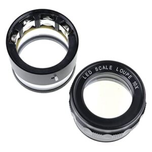 Scale Loupe Magnifier 10X Magnification with 4 Glass Scale Charts, 8 LED Lights 25mm Field of View Jewelry Magnifying Tools