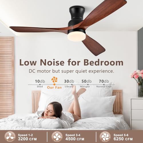 BOOSANT 60" Flush Mount Ceiling Fan with Lights, 60 Inch Ceiling Fans with Remote Control, Low Profile Ceiling Fan for Outdoor Patios, Hugger Ceiling Fan, Quiet Reversible DC Motor (Dark Walnut)