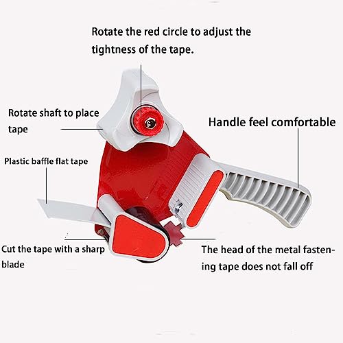 ROSEUP Packing Tape Dispenser Gun with 2 Rolls Clear Tape, 2 Inch Tape Gun Dispenser with 2 Inch Carton Packing Tape, Lightweight Industrial Side Loading Tape Dispenser, Red