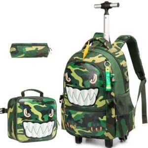 myhsbyo dinosaur rolling backpack boys kids rolling backpack with wheels for boys wheeled backpack carry on luggage bookbag with roller set for elementary