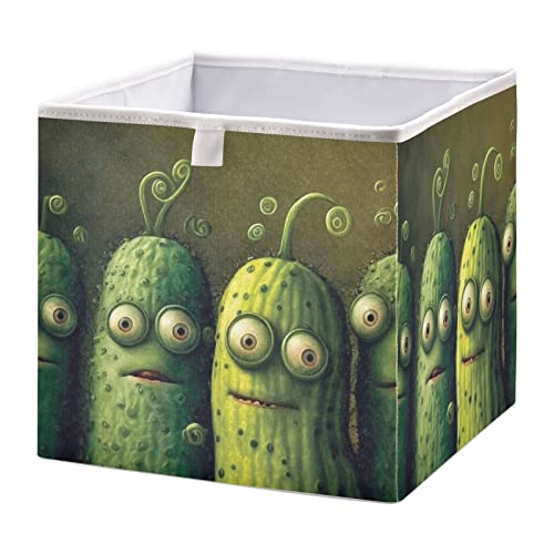 Vnurnrn Cute Cucumbers Collapsible Cube Storage Bins, Storage Box with Support Board, Foldable Fabric Baskets for Shelf Closet Cabinet