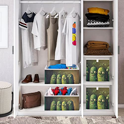 Vnurnrn Cute Cucumbers Collapsible Cube Storage Bins, Storage Box with Support Board, Foldable Fabric Baskets for Shelf Closet Cabinet