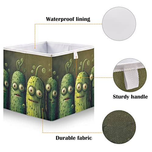 Vnurnrn Cute Cucumbers Collapsible Cube Storage Bins, Storage Box with Support Board, Foldable Fabric Baskets for Shelf Closet Cabinet