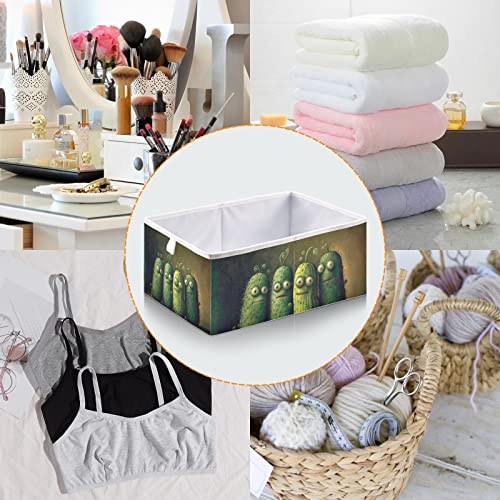 Vnurnrn Cute Cucumbers Collapsible Cube Storage Bins, Storage Box with Support Board, Foldable Fabric Baskets for Shelf Closet Cabinet