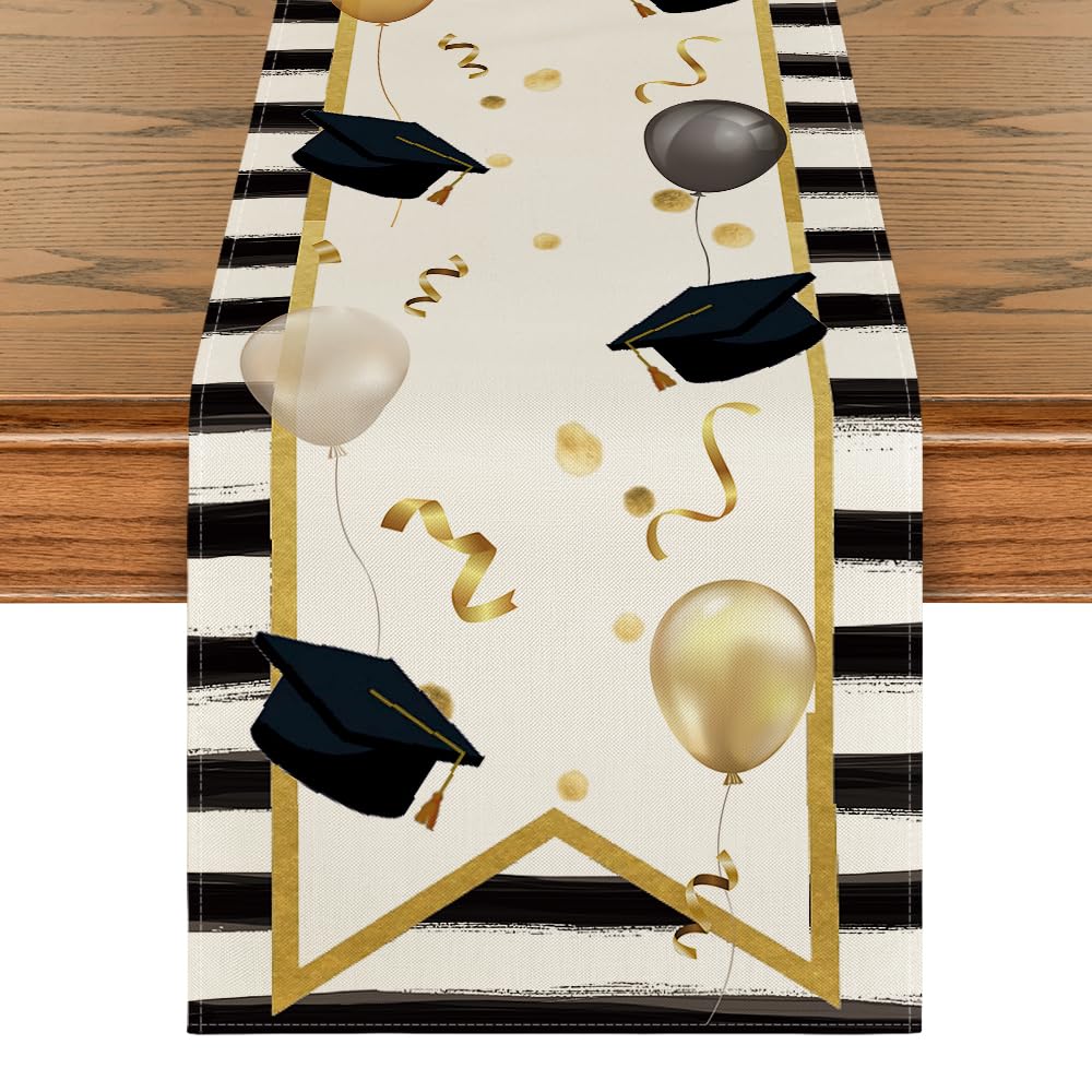 Artoid Mode Stripes Balloon Trencher Cap 2023 Graduation Placemat for Dining Table, 12 x 18 Inch Holiday Rustic Vintage Washable Table Mat Set of 4