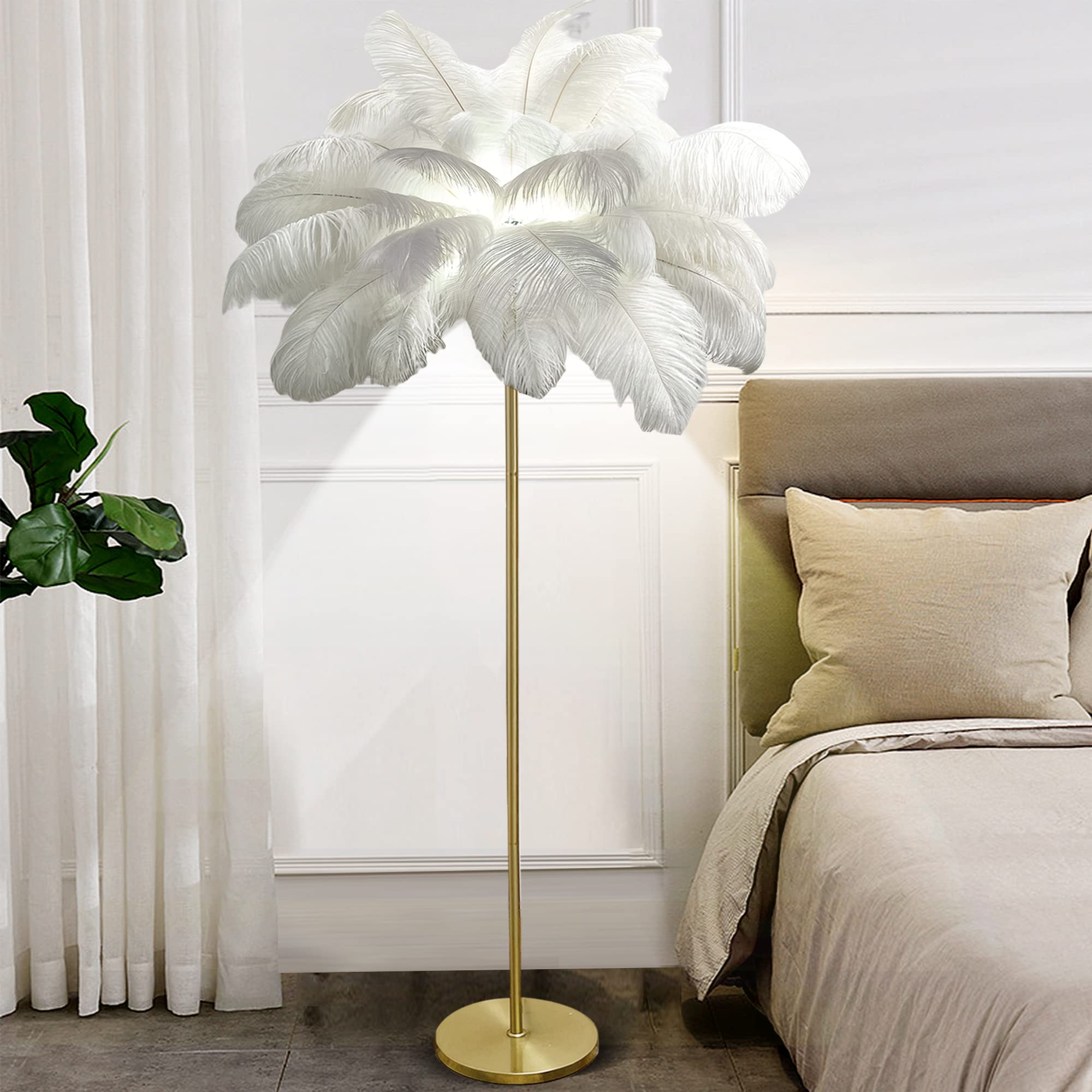 HDXZTQ Floor Lamp， Standing Lamp Tall Feather Floor Lamps 62.9in White Floor Lamps for Living Room Foot Switch / 6*G4 Feather Lamp