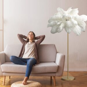 HDXZTQ Floor Lamp， Standing Lamp Tall Feather Floor Lamps 62.9in White Floor Lamps for Living Room Foot Switch / 6*G4 Feather Lamp