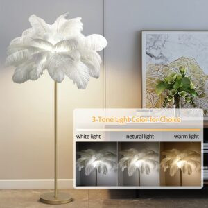 HDXZTQ Floor Lamp， Standing Lamp Tall Feather Floor Lamps 62.9in White Floor Lamps for Living Room Foot Switch / 6*G4 Feather Lamp