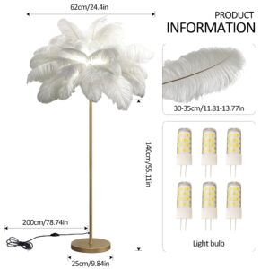 HDXZTQ Floor Lamp， Standing Lamp Tall Feather Floor Lamps 62.9in White Floor Lamps for Living Room Foot Switch / 6*G4 Feather Lamp