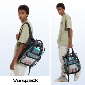 Vorspack Clear Backpack Heavy Duty - Large Clear Book Bag with Reinforced Bottom See Through Backpack with Handle for College Workplace - Black