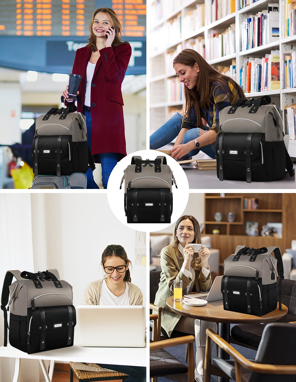 FALANKO Laptop Backpack for Women, Doctor Nurse Teacher Work Travel Backpack for 15.6 Inch Laptop with RFID Anti-theft USB Charging Port College Purse Business Computer Bookbag Grey Black