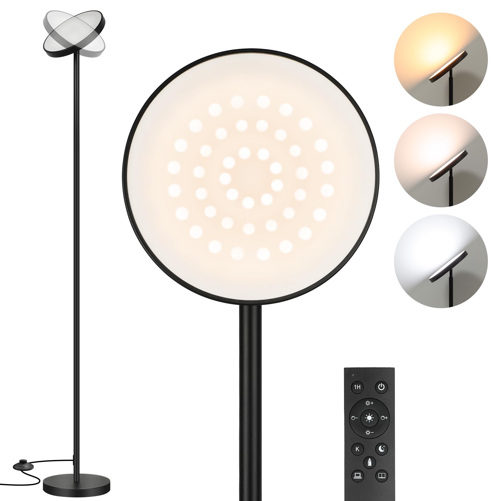 Bright Floor Lamp, 2400LM LED Floor Lamp for Living Room, Torchiere Floor Lamps with 2700K-6000K Stepless Dimming, 69" Tall Modern Standing Lamp with Remote & Foot Switch for Bedroom Office