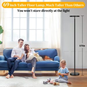 Bright Floor Lamp, 2400LM LED Floor Lamp for Living Room, Torchiere Floor Lamps with 2700K-6000K Stepless Dimming, 69" Tall Modern Standing Lamp with Remote & Foot Switch for Bedroom Office