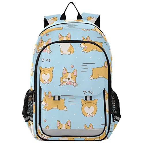 Kawaii Playful Corgi Dogs Backpack for Women Men, Large Student School Bookbag 15.6 in Laptop Bag Purse Travel Casual Daypack