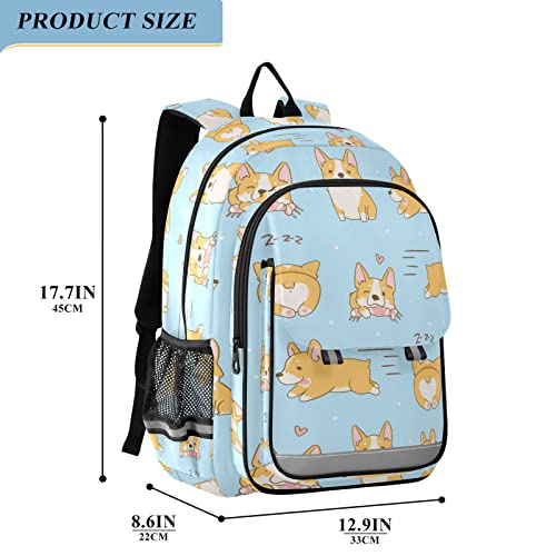 Kawaii Playful Corgi Dogs Backpack for Women Men, Large Student School Bookbag 15.6 in Laptop Bag Purse Travel Casual Daypack