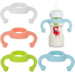 baby bottle handles,4 pack silicone baby bottle holder with easy grip handles to hold their own bottle,bottle handles for 1.85" to 2.62" diameter baby bottles and straw bottles