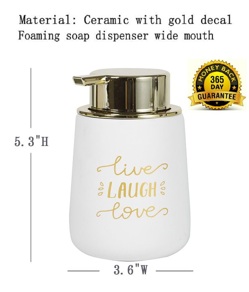 White Foam Hand Soap Dispenser - 11 oz Bathroom Lotion Hand Pump Dispenser foaming soap Dispenser Ceramic Dish Liquid Dispenser for Kitchen Hand Wash Dispenser (White)