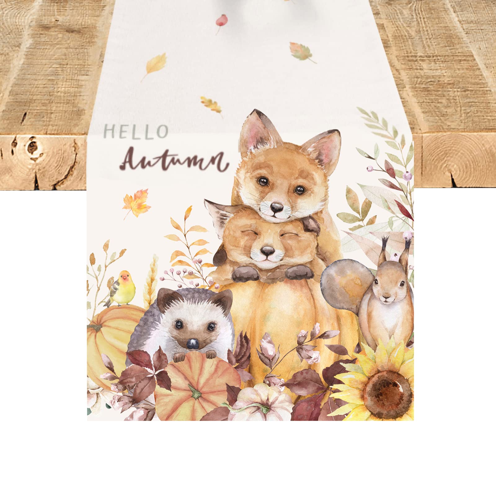 Fall Thanksgiving Table Runner, Fall Table Decorations Pumpkin Animals Autumn Table Runners Seasonal Fall Thanksgiving Holiday Decor for Indoor Outdoor Dining Table 13x72 Inches