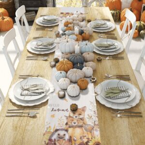 Fall Thanksgiving Table Runner, Fall Table Decorations Pumpkin Animals Autumn Table Runners Seasonal Fall Thanksgiving Holiday Decor for Indoor Outdoor Dining Table 13x72 Inches