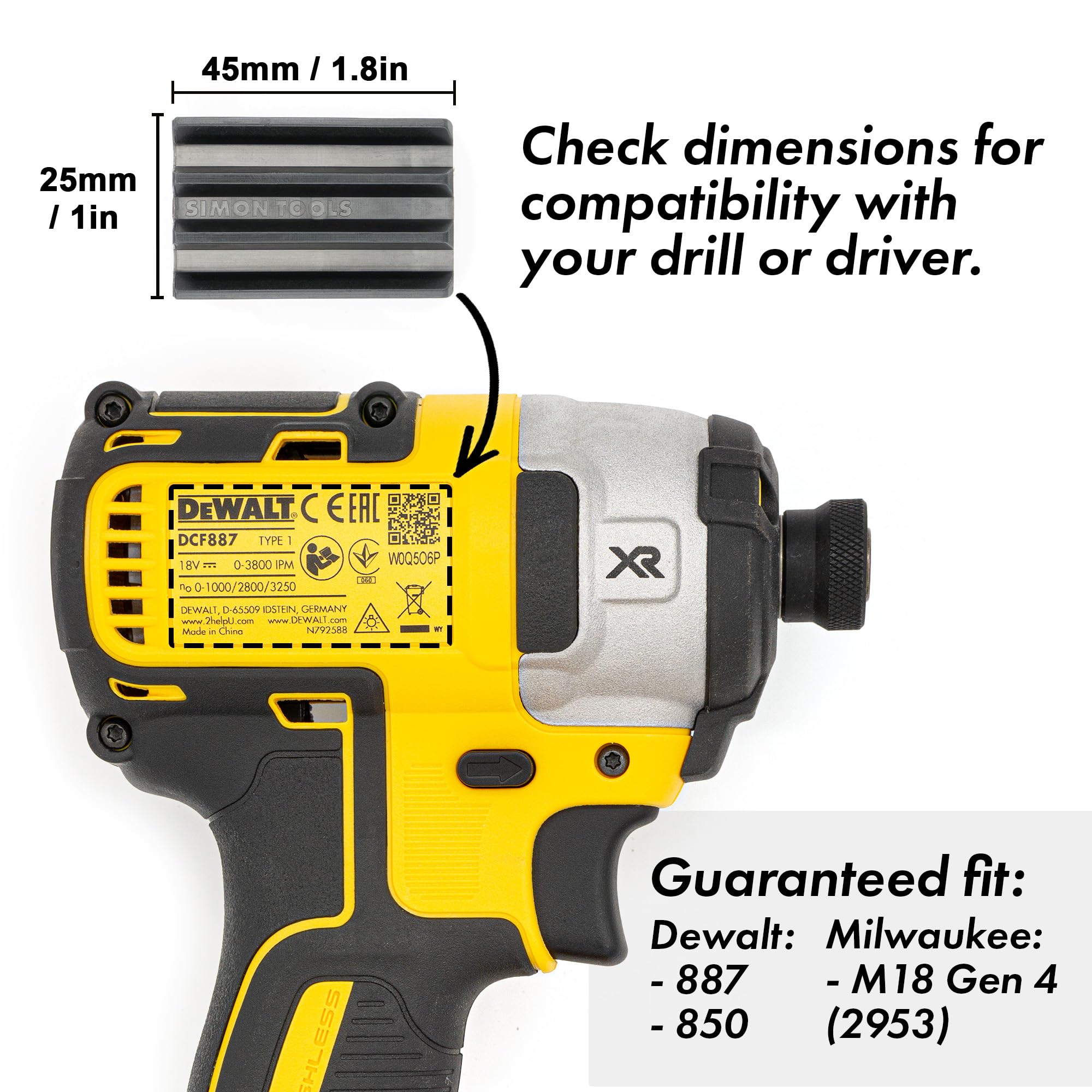 Simon Tools Magnetic Drill Bit Holder for Impact Drivers and Drills - Superior Hold with 3M Adhesive - Drill Accessory That Fits Most drills: Milwaukee, Dewalt, Makita, Klein, Bosch