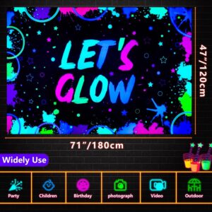 Glow Neon Birthday Backdrop - Glow in The Dark Let’s Glow Banner Backdrop Black Light Themed Party Photography Background Splatter Paint Photo Booth Backdrop, 5.9x3.9ft