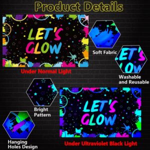 Glow Neon Birthday Backdrop - Glow in The Dark Let’s Glow Banner Backdrop Black Light Themed Party Photography Background Splatter Paint Photo Booth Backdrop, 5.9x3.9ft