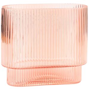 yanwe1 ribbed glass vase, pink glass vase, flower vase, fluted glass vase, ribbed flower vase, clear vase, modern vase for living room, dining room, bathroom, desk, shelf, wedding, office, 7.1 inches