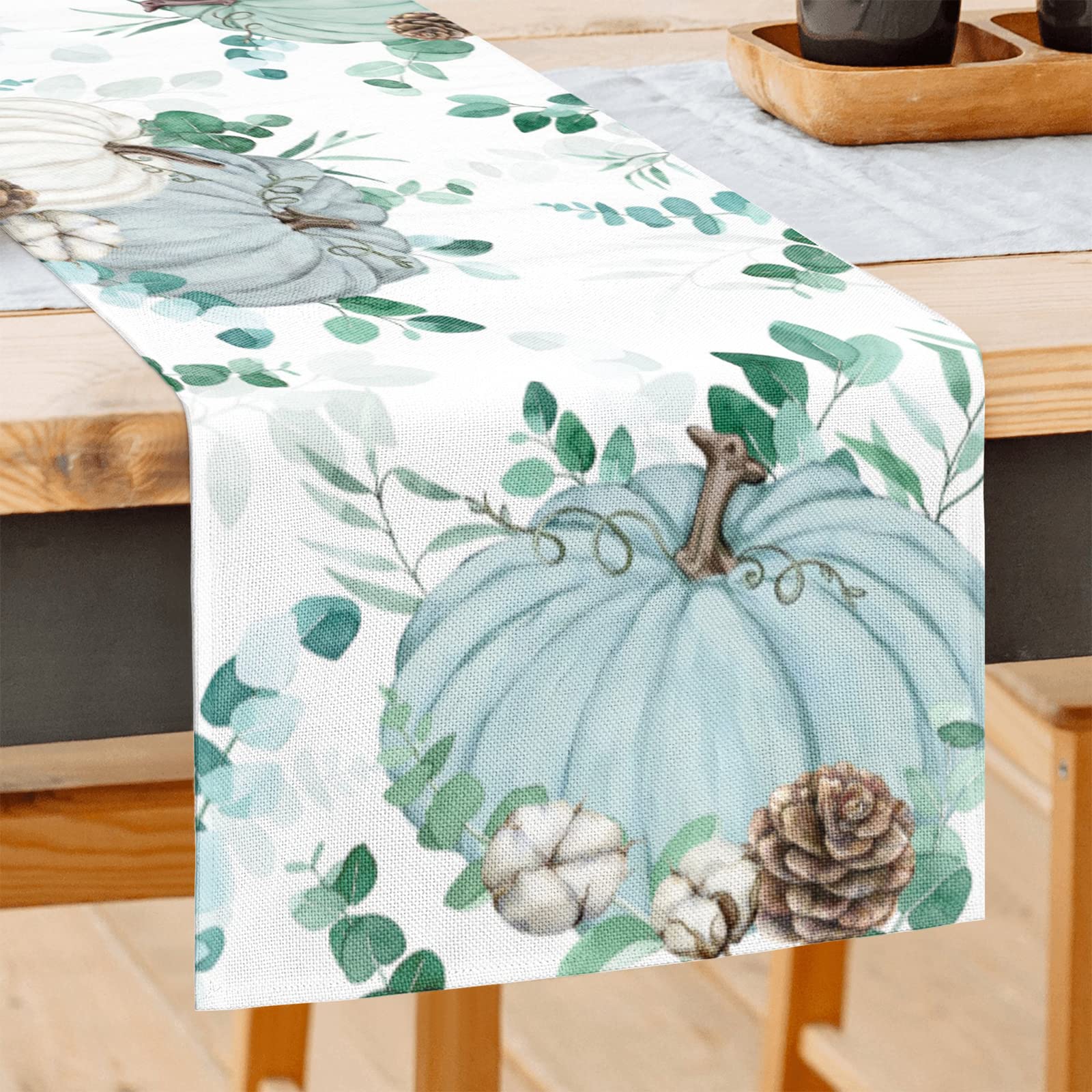 Fall Table Runner 72 Inches Long Blue Pumpkin Decor Autumn Thanksgiving Table Runner Decorations for Home