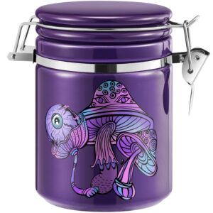 smell proof container (500ml - 1 oz), mushroom stash jar airtight container -separate space for humidity pack, smell proof jar stash container cute storage box case, clay odor proof container, purple