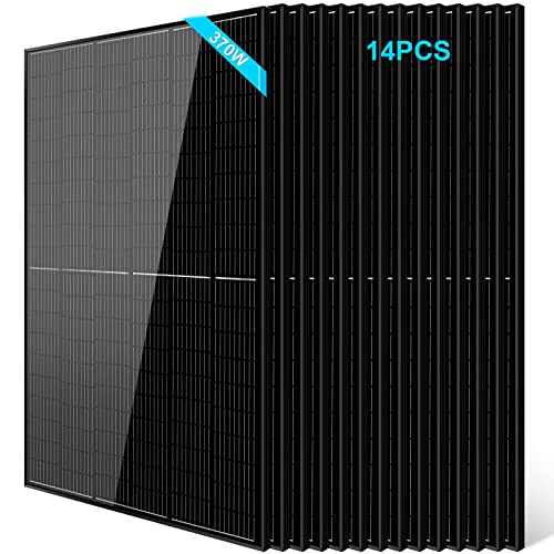 SUNGOLDPOWER 14pcs 370W Solar Panels Monocrystalline, Grade A Solar Cell, Waterproof IP68, High Efficiency Solar Panel On/Off Grid Supplies for Charging Station, Household, Marine, RV, Tiny House