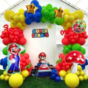 143pcs mario balloon decorations garland arch kit include mario balloons,mario foil balloons for kids mario birthday party decoration supplies mario baby shower party decorations